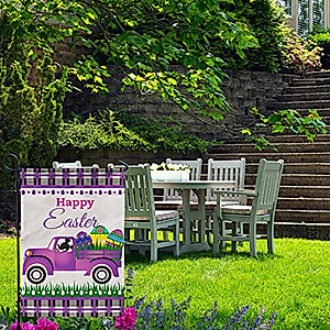 Waketree Happy Easter Garden Flag, Easter Yard Decorations Flag 12x18 Verticle Burlap Double Sided Decor for Home Outdoor/Outside Hanging