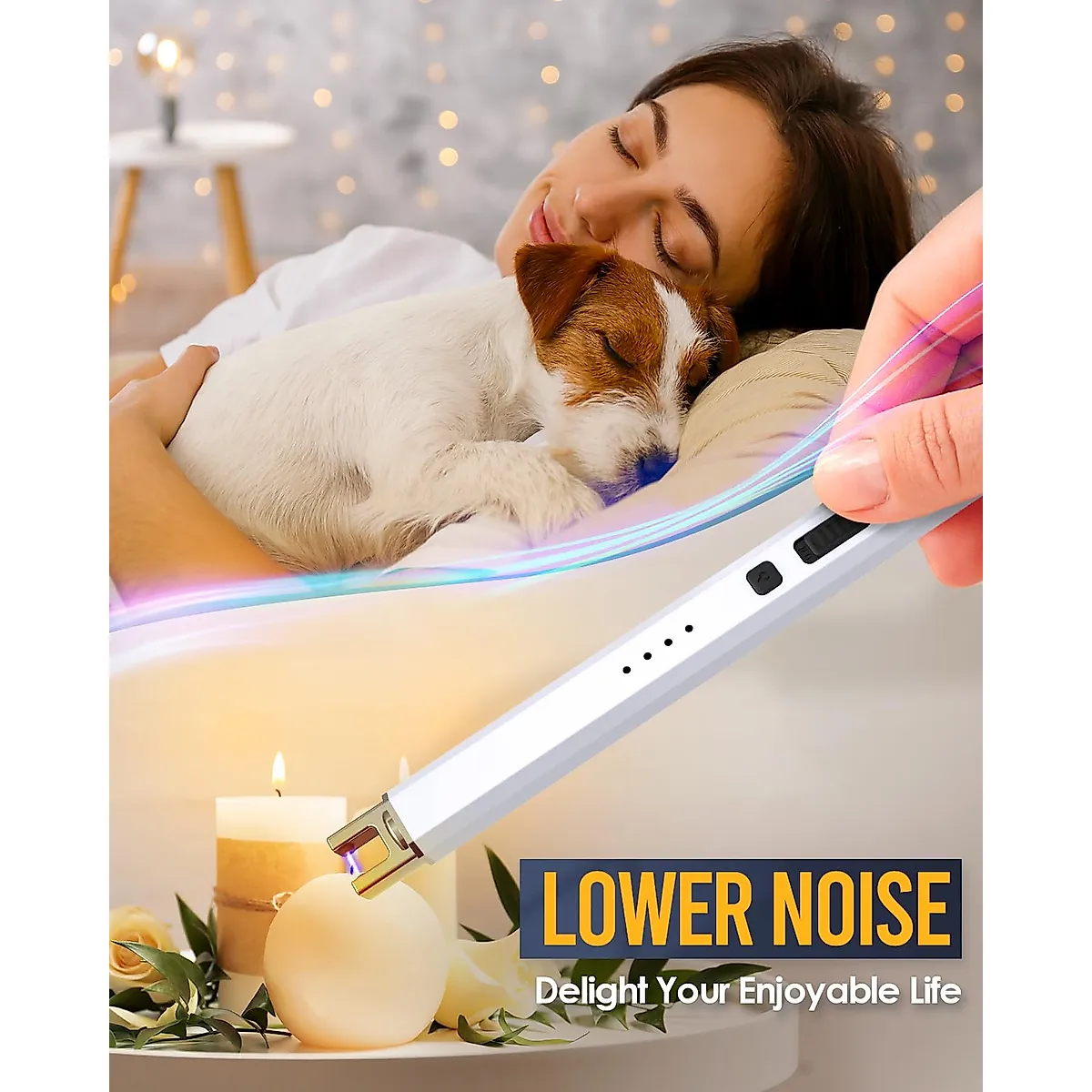 Electric Candle Lighter for Women - USB Rechargeable Plasma Arc with LED Display, Upgraded Safety Lock, Flameless & Long Design for Grill, Stocking Stuffers & Gifts for Women, Men, Mom, Birthday