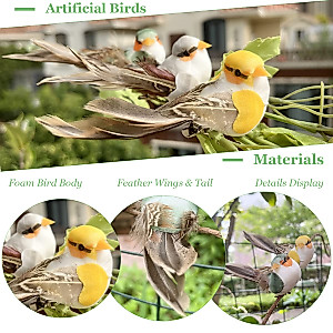 LWINGFLYER 12pcs Artificial Foam Feather Birds Mini Decorative Love Bird Ornaments for Wreaths Craft Christmas Tree Decoration Flower Arrangements 10cm/4inch Claw