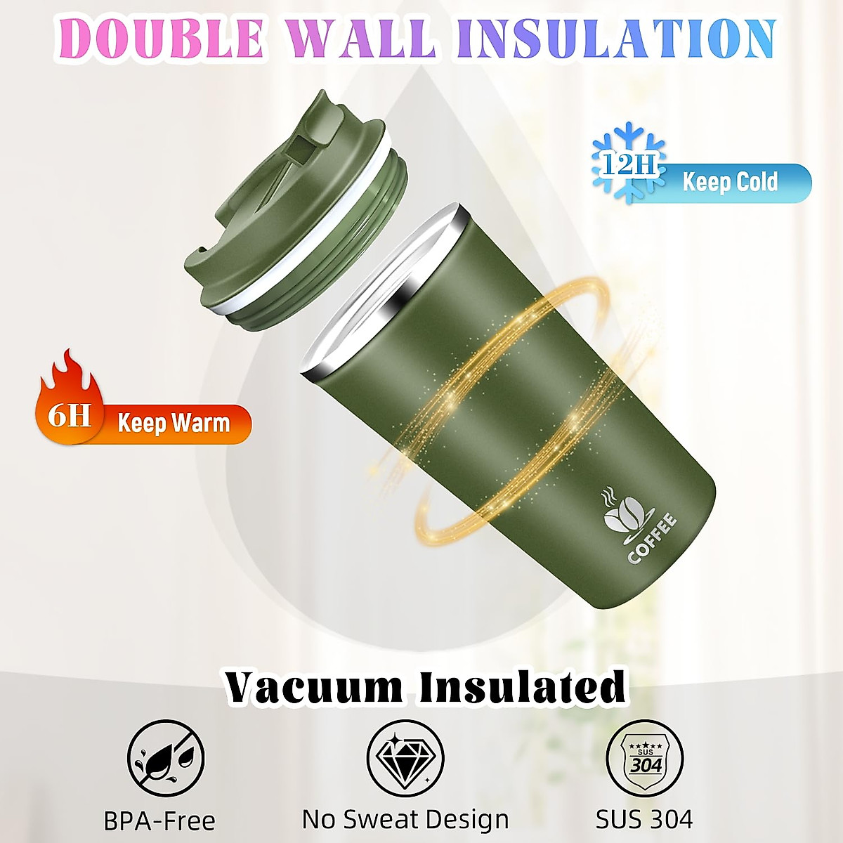 17oz Insulated Travel Coffee Mug with Flip Lid – Leakproof Stainless Steel Insulated Coffee Tumblers, Portable Thermos Cup for Hot & Cold Drinks, Perfect for Camping & On-the-Go