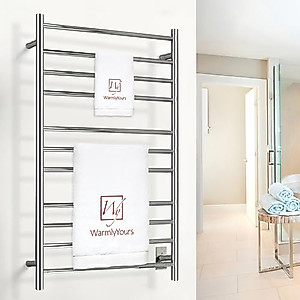 WarmlyYours Polished Radiant Electric Heated Towel Warmer, 11 Bar, Hardwired, Overheat Protection, Integrated On/Off Switch, Stainless Steel