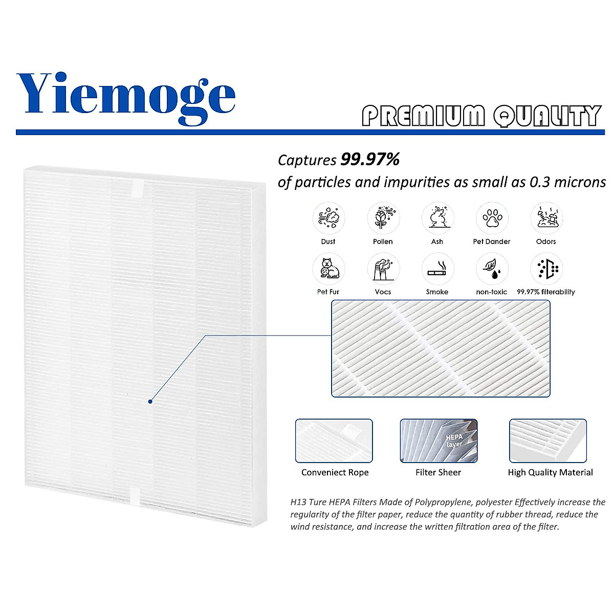 Yiemoge 115115 Replacement filter A: Compatible with winix Plasmawave C535 5300 5300-2 6300 6300-2 AM90 P300 Air Purifier - 3 TURE HPEA filter only