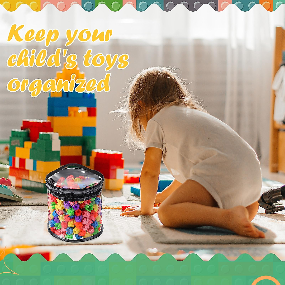 Ribbonlic 6 Pcs Toy Storage Bags, PVC Clear Toy Organizing Bags with Zipper, Waterproof Toy Bags for Board Games, Building Blocks, Puzzles and Small Toys