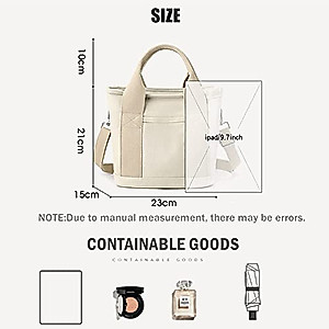 Large Capacity Multi-Pocket Handbag Canvas Bag,Women Fashion Tote Bags Satchel Shoulder Bag Storage Bag for Daily Travel (White)