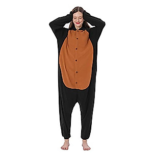 Unisex Adult Bear Costume Pajamas, Animal Costume Halloween Sherpa Women's Cosplay Christmas One Piece Costume Black Bear XL