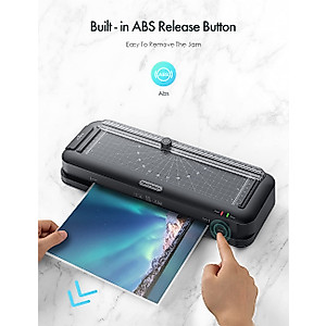 SINOPUREN Laminator Machine, 9-Inch Thermal Laminator, Personal 3-in-1 Desktop Laminating Machine Built-in Paper Trimmer Punch and Corner Rounder with 10 Pouches Sheets for Home Office School - Black