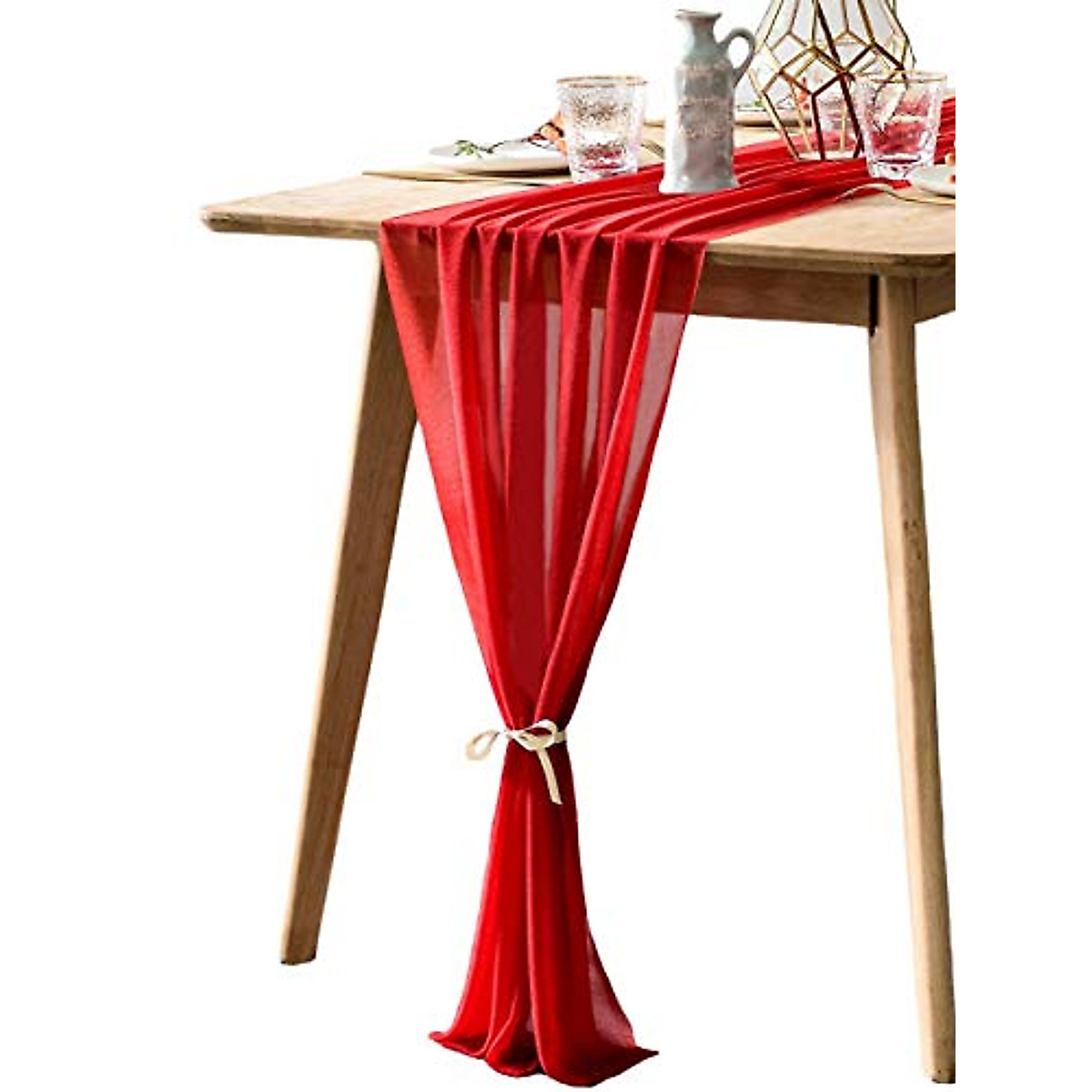 BOXAN Romantic 30x120 Inch Red Sheer Table Runner for Valentine's Day14th February, Wedding Anniversary, Marriage Proposals or Engagements Party Mother's Day Table Swag Valance Reception Decor