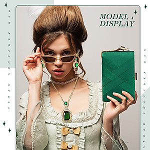 Jadive 3 Pcs Clutch Purses for Women Handbag Evening Purses Bag for Wedding Vintage Banquet Handbag Earrings Necklace Set(Emerald Green)