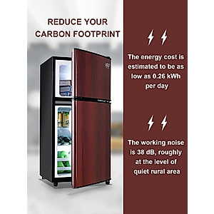 KRIB BLING Mini Fridge With Freezer,3.5 Cu. Ft Compact Refrigerator With 2 Doors,7- Level Adjustable Thermostat, Removable Glass Shelves For Bedroom, Office, Kitchen, Apartment, Dorm,Wood