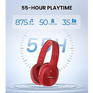 Edifier W800BT Plus Wireless Headphones Over-Ear Headset - Qualcomm® aptX - Bluetooth V5.1 - CVC™ 8.0 Call Noise Cancelling - 55H Playtime - Built-in Microphone - Physical Button and App Control, Red