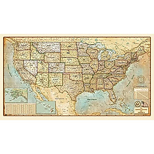 American Map Store Beautiful Wall Map of the United States of America - Classic Antiqued Atlas Style - Extra Large - 73''x40'' - Select Paper or Laminated (Paper, 73'' Wx40'' H)