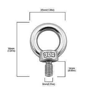 Yasorn 5pcs M8/0.32" Lifting Ring Eye Bolt Stainless Steel Screw Bolt