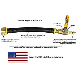 Winterize Sprinkler Systems and Outdoor Faucets: Air Compressor Quick-Connect Plug To Female Garden Hose Faucet Blow Out Adapter with Shut Off Valve (Lead-Free Brass), 10.5" Long