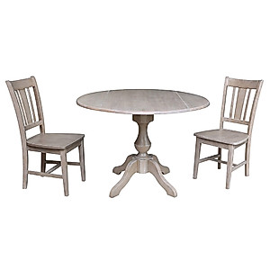 International Concepts 42" Round Top Pedestal 2 Chairs Dining Table, Washed Gray Taupe