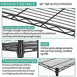 XXkseh 5 Tier Storage Shelves Wire Shelving Unit Adjustable Metal Shelf Heavy Duty Garage Storage Rack Wire Shelves Display Rack for Laundry Livingroom Kitchen, 16.7" L×11.8" W×47.6" H, Black