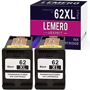 LemeroUexpect Remanufactured Ink Cartridge Replacement for HP 62XL 62 XL C2P05AN for OfficeJet 200 250 OfficeJet 5740 5745 5746 5741 Envy 5660 7640 7645 5540 5643 5542 7644 5642 5640 (Black, 2-Pack)