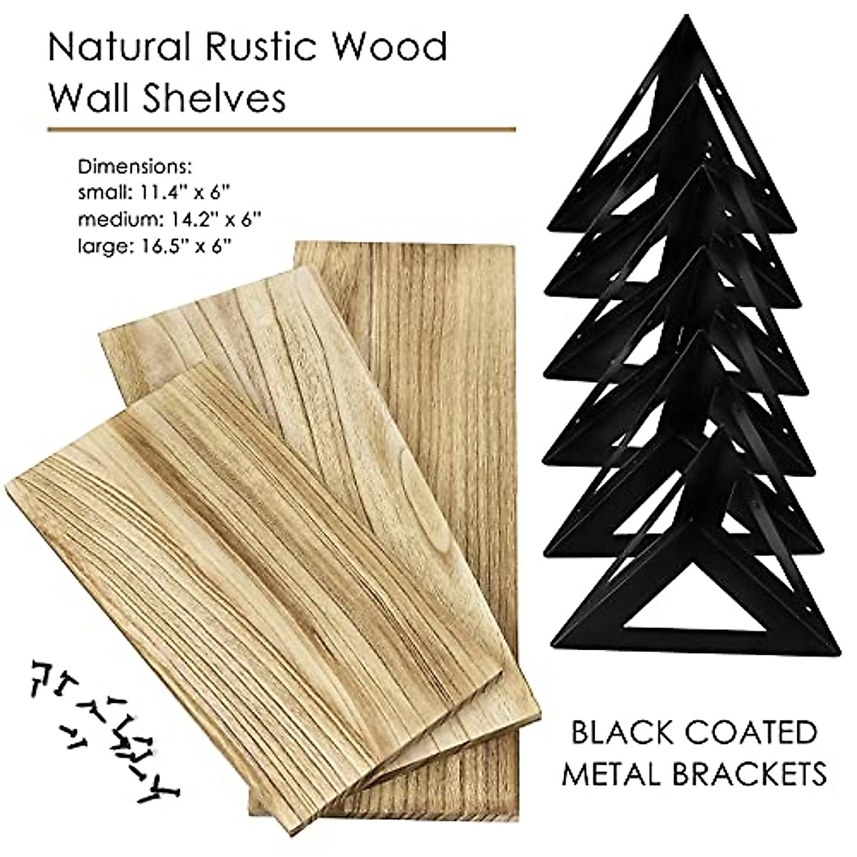 Greenco Wall Mounted Floating Shelves, Set of 3 Decorative Rustic Selves with Triangle Metal Brackets