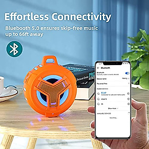 EBODA Bluetooth Shower Speaker, IPX7 Waterproof Portable Wireless Small Mini Speakers, Floating, 2000 mAh with RGB Light for Pool, Beach, Boat, Kayak Accessories, Gifts for Men and women -Orange