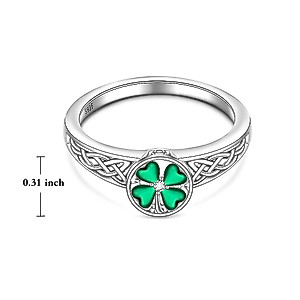 St Patricks Day Shamrock Ring Four Leaf Clover Ring for Women Sterling Silver Celtic Knot Irish Green 4 Leaf Clover Jewelry Prom Valentines Gifts Size 7