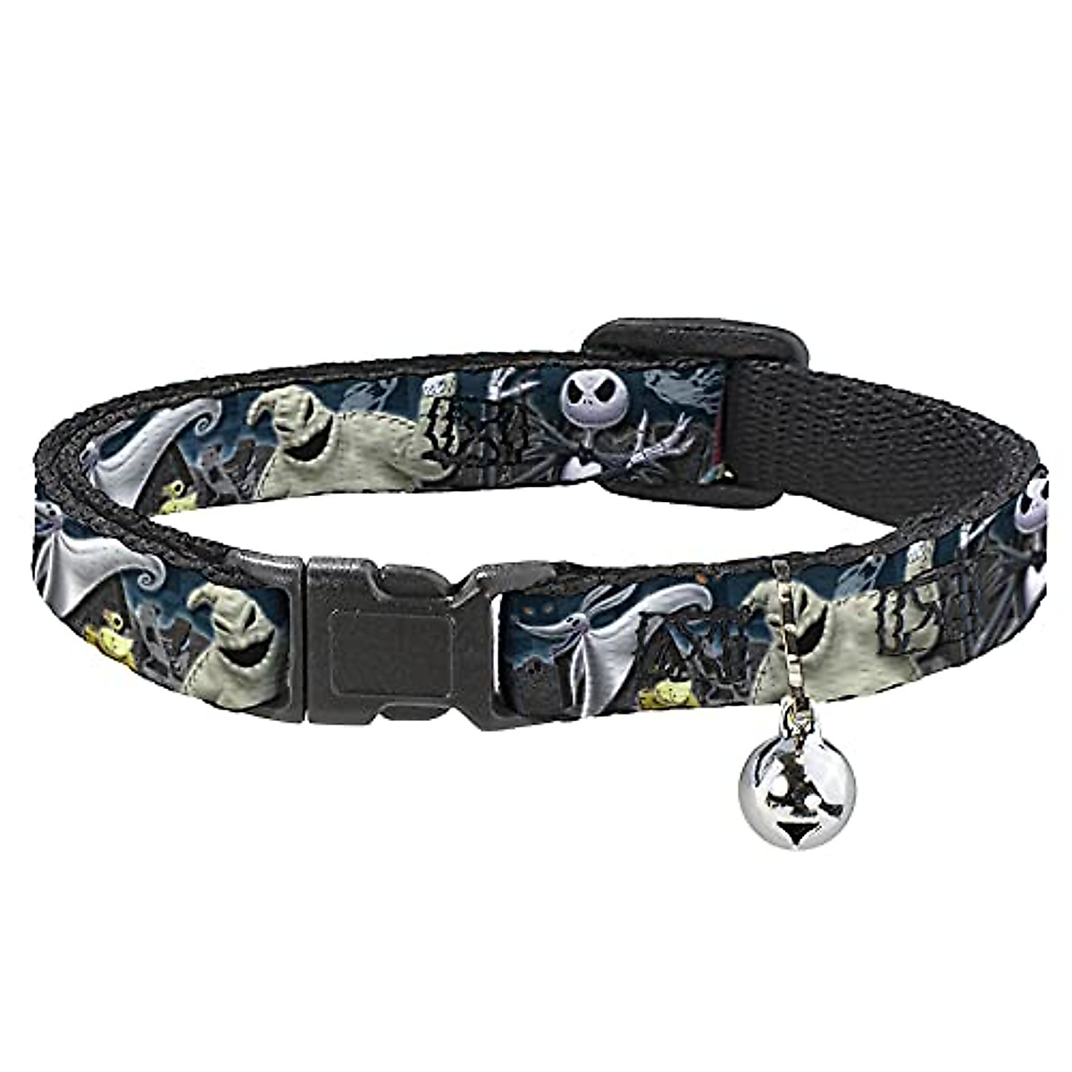 Buckle-Down Breakaway Cat Collar - Nightmare Before Christmas 4-Character Group/Cemetery Scene - 1/2" Wide - Fits 8-12" Neck - Medium