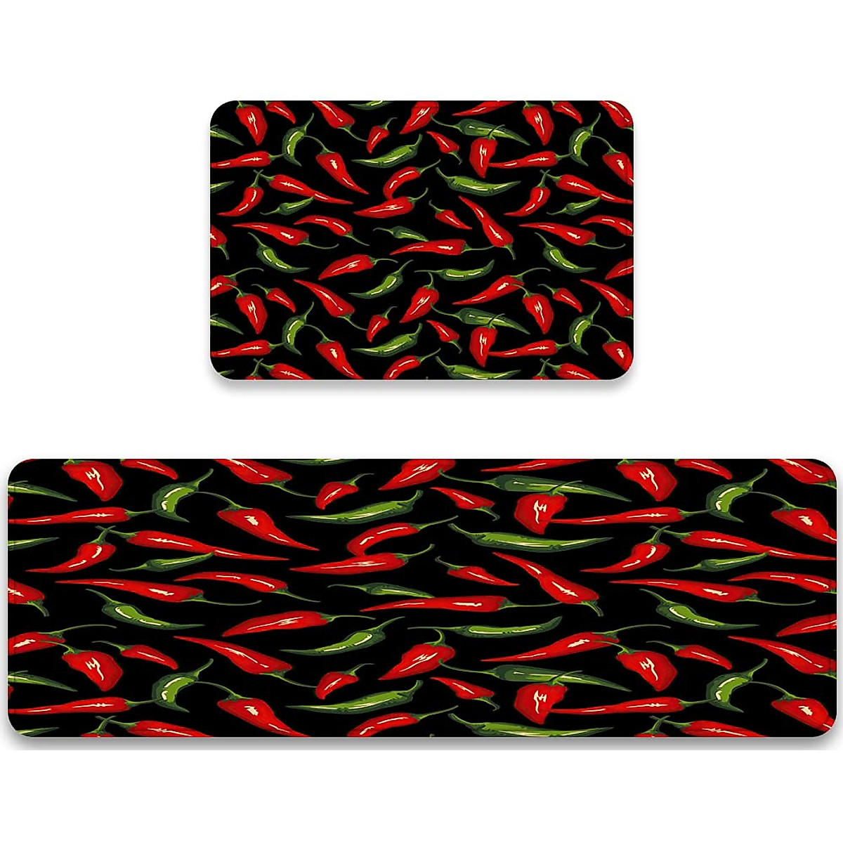 JILANGCA Chili Pepper Kitchen Rug Sets 2 Pieces Chili Peppers Comfort Mat Cushioned Floor Mats Washable Doormat 17.7inch X 47.2inch + 17.5inch X 29.5inch