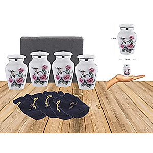 BOLD & DIVINE Small White Keepsake Urns |for Human or Pet Ashes | Mini Urns Set of 4 Hummingbird