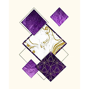 Modern Geometric Abstract Purple Gold Wall Art Decor Prints, 4 (8x10) Unframed Photos, Artwork Gifts Under 20 for Home Bathroom Bedroom Office Studio Lounge Architecture Design Student Teacher Fan