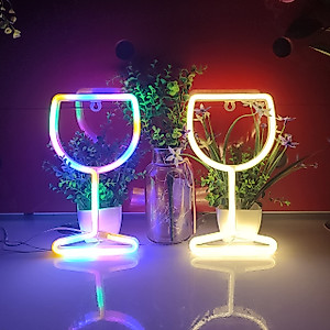 JYWJ Wine Glass Neon Sign,USB or 3-AA Battery Powered Neon Light,LED Table Decoration,Bedroom Wall Decoration,Birthday Gift,Wedding Supplies Business Gift(Warm)