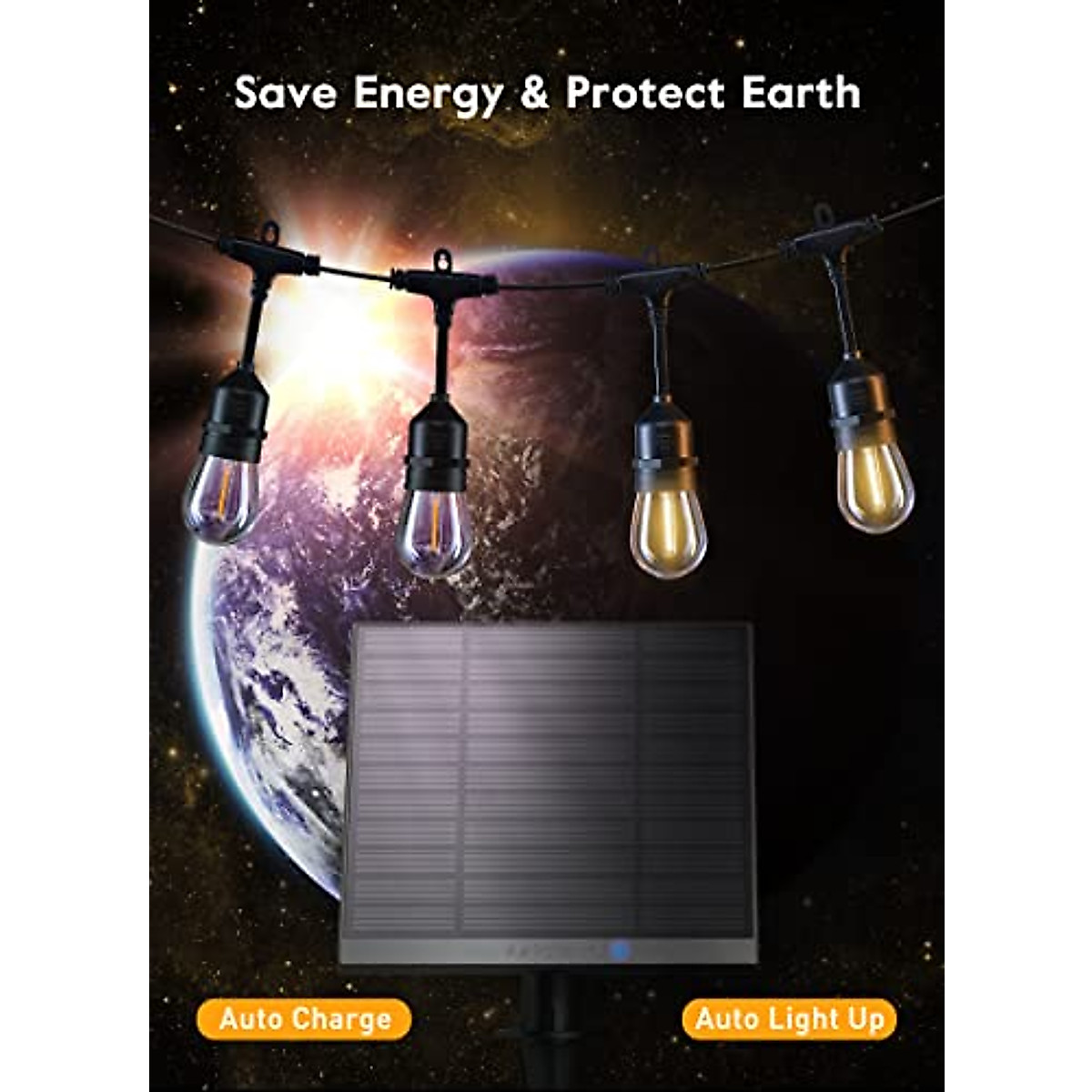 Solar String Lights Outdoor with Remote and Clips - 55FT(45+10) 16 LED Patio Lights with Type-C Port, 3 Modes S14 Lights, Waterproof Cafe Lights Shatterproof for Outside Garden Bistro Party Backyard