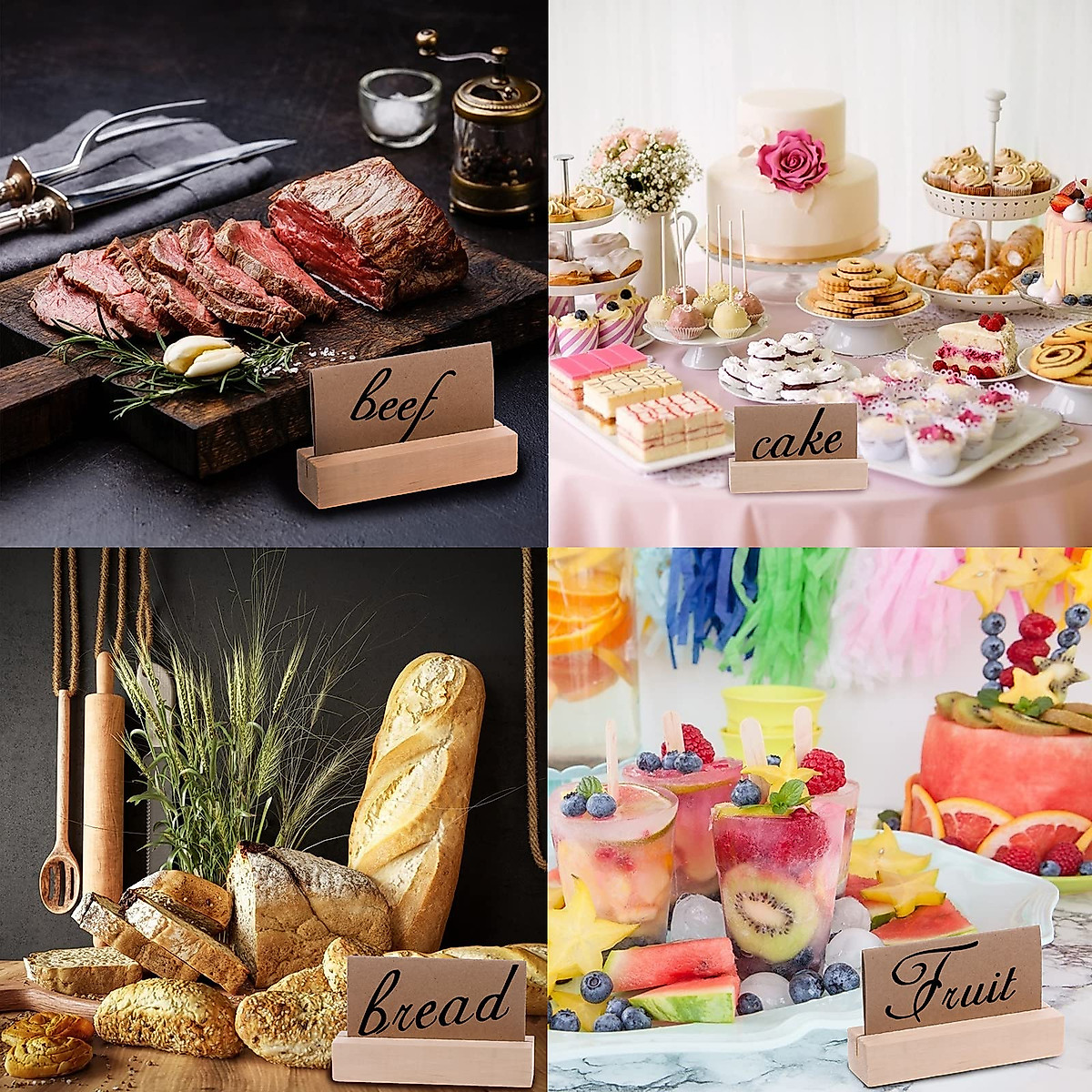 20 Pack Wood Place Card Holders Wooden Table Number Holders Stands Wood Sign Holders Brown Paper Cards for Wedding Ceremony Birthday Party Home Decoration