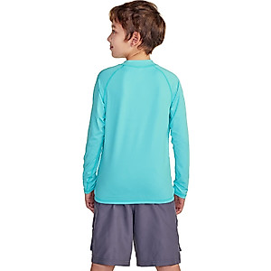 TSLA Boys UPF 50+ Rash Guard Long Sleeve, UV Sun Proctection Water Swim Shirts, Surf Swimwear Swimsuit Top, Vacation Aqua, 14