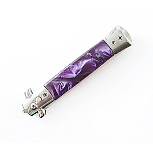 Dark Knight Automatic Switchblade Comb Folding Like Pocket Knife - Metal Blade Italian Style Brush For Men Hair Mustache Beard - Pearl Handle (Purple)