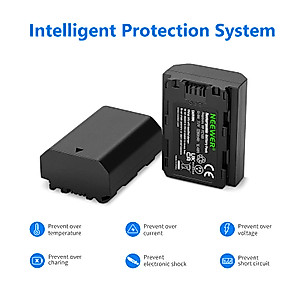 NEEWER NP-FZ100 Replacement Battery Charger Kit, Compatible with Sony a7IV, a1, a9II, a9, a7SIII, a7RIV, a7RIII, a7III, 2 Packs Li-ION 2280mAh Batteries, Dual USB Charger with LCD Display
