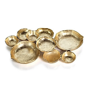 Zodax Cluster of 9 Round Serving Antique Gold Finish, Aluminum Base 19" x 12" x 2.5"