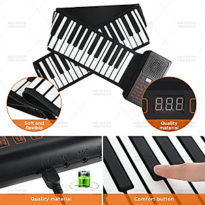 Roll-up Piano 61 keys,Electronic Hand Roll Portable Piano with 128 Unique Tones and Built-in Speaker, Upgraded Waterproof Silicone Fold able Piano Keyboard for Beginners and Kids