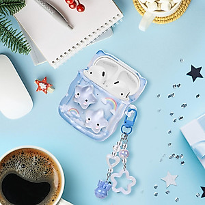 Mainrenka Cute Clear Airpod Case with Love Heart Keychain Compatible with Kawaii Star Airpods 2nd/1st Generation Case Cover for Women Girl
