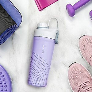 bzyoo 26oz Double-Walled Stainless Steel Insulated Tumbler with Straw Leak Proof Ideal for Smoothies, Ice Tea or Coffee Includes Mixer Ball BPA Free - Organica Purple