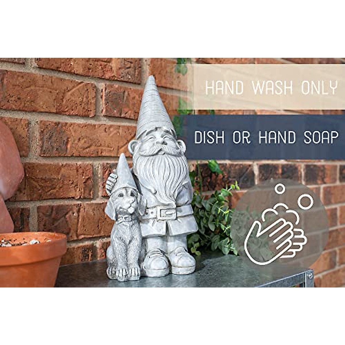 NAT & Jules Gnome and Dog Aged Cement Hue 12 inch Resin Stone Garden Statue