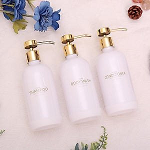 Janxin Shampoo and Conditioner Dispenser Set of 3,Refillable 21oz Shampoo Bottles with Non-Slip Protective Silicone Pad,Shower Soap Dispenser with Waterproof Labels for Bathroom (White)