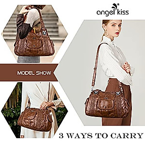 Angelkiss Purses and Handbags for Women Washed Vegan Leather Crossbody Hobo Satchel Shoulder Tote Purse TAUPE