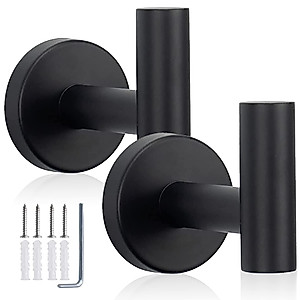 Towel Hooks Bathroom Hook Wall Towel Hooks, AICMEI Stainless Steel Heavy Duty Door Hanger Towel Robe Clothes Cabinet Closet Hook for Bathroom Kitchen Garage Home Hotel, 2 Pack(Black)