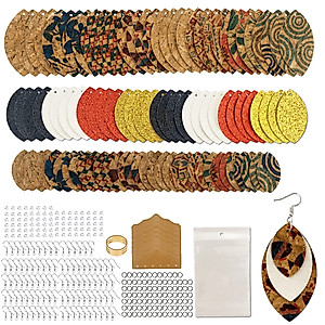AOUXSEEM 321 Pcs Faux Leather Earrings DIY Making Kit for Beginners, Contains 96 Pre Cut Evil Eye Earring Pieces with Hooks Jump Rings Opener Earring Display Cards and Self-Adhesive Bags (Real Cork)