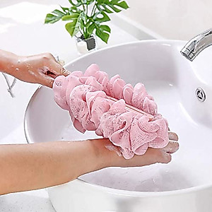 3 PCS Back Brush Long Handle for Shower, Loofah Back Scrubber with Soft Mesh for Body, Shower Brush with Lanyard for Men and Women, Exfoliating Body Scrubber (Blue, Pink, White)