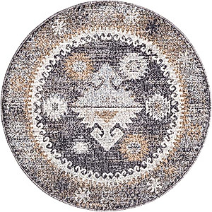 Unique Loom Eco Southwestern Collection Area Rug - Springdale (Round 3' 3" x 3' 3", Charcoal Gray/Ivory)