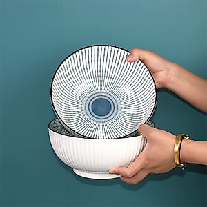 Houlu 60 oz Pho Bowls, Large Soup Bowl, Japanese Ramen Bowl Set, Big Porcelain Bowls Set of 3, 8 inches