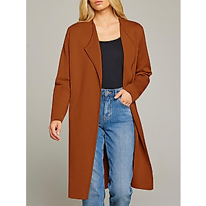 MEROKEETY Womens Fall Long Sleeve Dressy Cardigan Classy Loose Cozy Knitted Long Sweater Jackets, Caramel, L