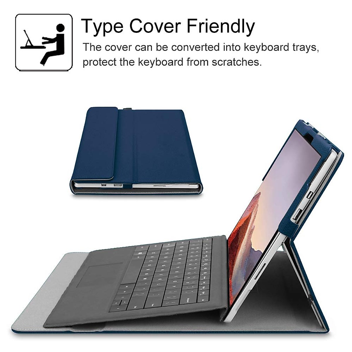 Fintie Case for Microsoft Surface Pro 7 Plus, Surface Pro 7/6/5/4/3 12.3 Inch Tablet - Multiple Angle Viewing Portfolio Business Cover, Compatible w/Type Cover Keyboard, Navy