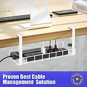 Under Desk Cable Management Tray, Xpatee Upgraded Wire Management No Drill No Screws, Cable Tray with Clamp for Desk Wire Management, Computer Cable Rack for Office, Home - No Damage to Desk White