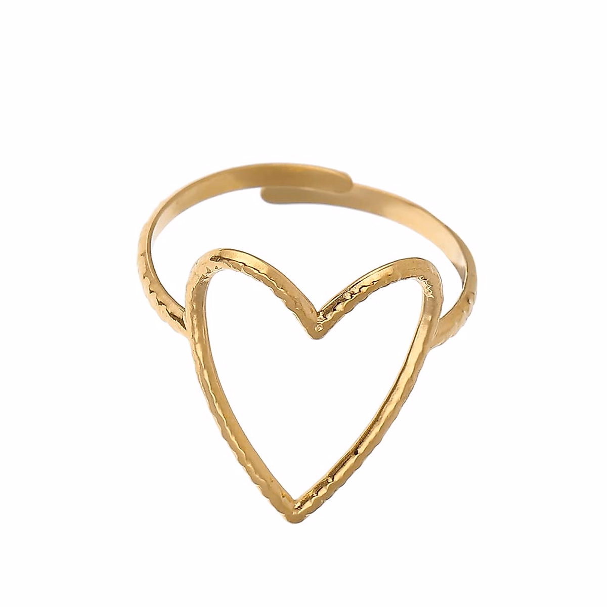 Beads & Pearls Jewelry 18K Gold Plated Stainless Steel Minimalist Trendy Large Open Heart Statement Adjustable Ring