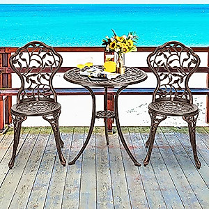 Tangkula 3 Pieces Outdoor Bistro Set, Patio Furniture Set with Rust-Resistant Cast Aluminum Frame, Outdoor Table and Chairs Furniture for Balcony Backyard Garden & Poolside